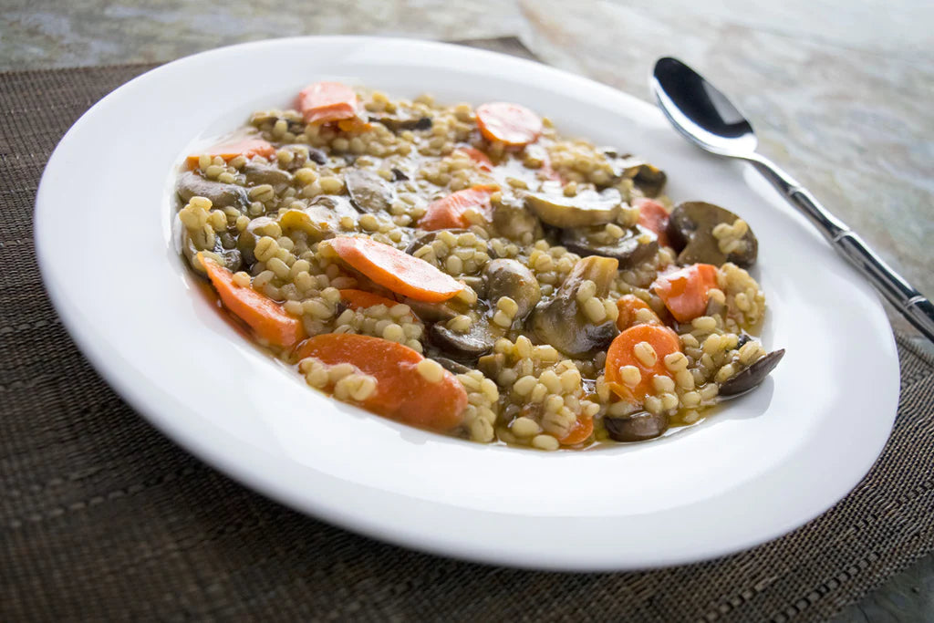 Spicy Garlic Roasted Carrot-Barley Risotto with Caramelized Onions and ...